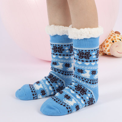 hot sales ladies slipper socks with fashion pattern anti-skid home wear socks with faux fur lined women fuzzy socks
