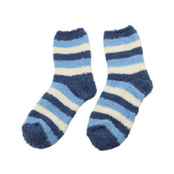 Indoor Ladies Slipper Socks Blue And White Warm Cozy Polyester Material