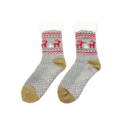Christmas Reindeer Spots Ladies Slipper Socks Faux Fleece Lined Home Warm