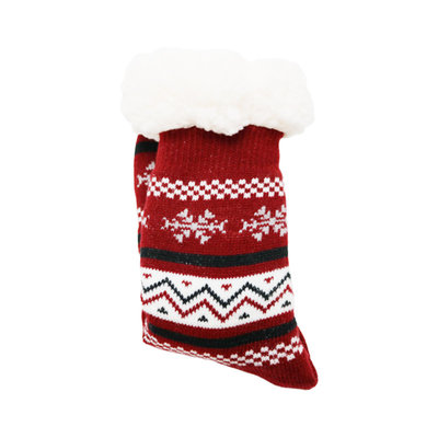 red Indoor lining knit slipper socks christmas non slip socks women winter socks