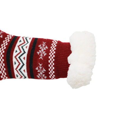 red Indoor lining knit slipper socks christmas non slip socks women winter socks