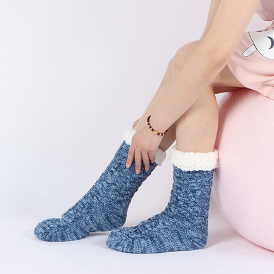 new Winter Knit Anti Slip Grippers Slipper Sock Women House medium length Slippers solid color Carpet Socks