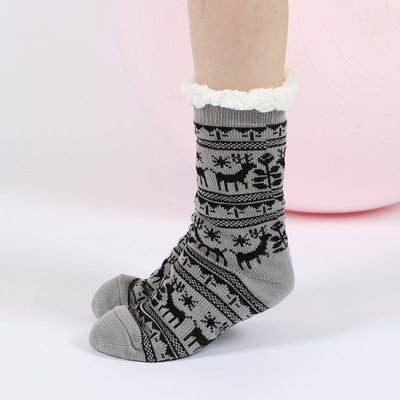 2021 hot sell women new skin-friendly casual socks non-slip faux fur Lining Fuzzy Slipper Socks with Christmas pattern