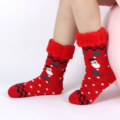 Wholesale custom female winter warm fluffy socks non-slip skin-friendly slipper socks with christmas lovely christmas stocking