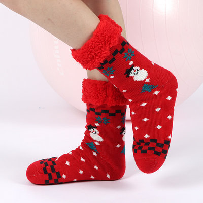 Wholesale custom female winter warm fluffy socks non-slip skin-friendly slipper socks with christmas lovely christmas stocking