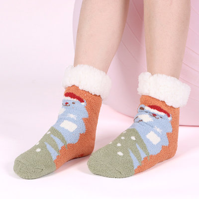 female winter skin-friendly breathable mid length sherpa socks non-slip homes socks antiskid absorb sweat women fuzzy sock
