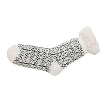Black White Skidproof Ladies Slipper Socks Anti Slip Casual  Knitted