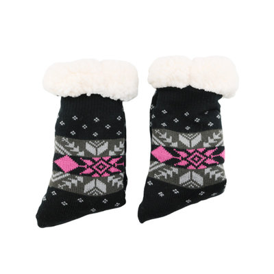 Snowflake Knit Fuzzy Slipper Socks Warm Thick Heavy Fleece Lined Fluffy Slipper Socks