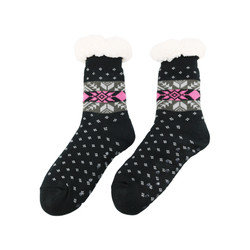 Snowflake Knit Fuzzy Slipper Socks Warm Thick Heavy Fleece Lined Fluffy Slipper Socks