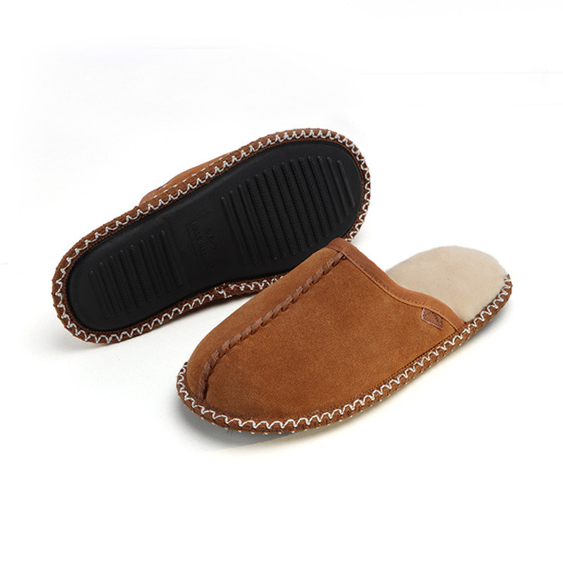 wholesale Men Genuine Sheepskin Wool Fur Home Shoes High Quality Indoor Soft Winter Warm Slippers in stock luxury fur slippers
