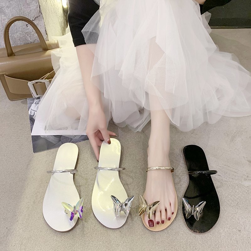 New Fashion Customized colorful Bowknot Women Sandals Flat Slippers Butterfly Design Lady Flip Flops Beach Shoes