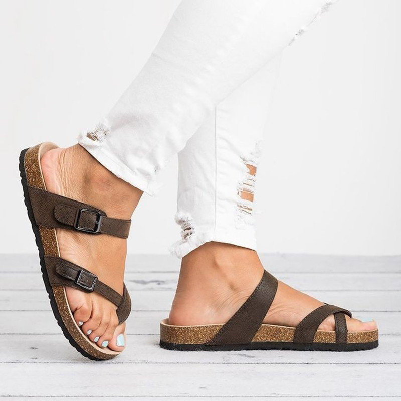 Plus Size Stylish Ladies Sandals Pu Rubber Flat  Breathable  Light Weight