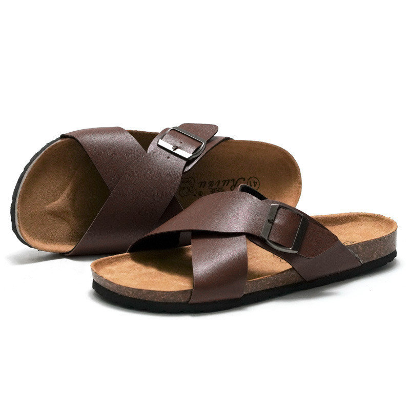 Non Slip Men Casual Footwear  Cross Strap Summer Solid Color Flat