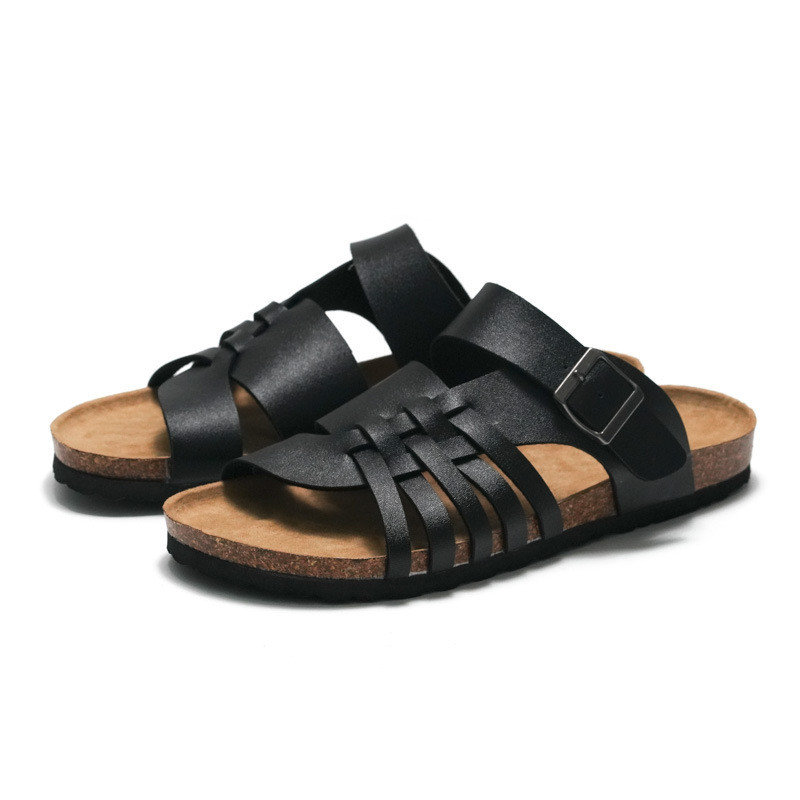 Men Cork Flat Casual Beach Shoes Soft Sole Non Slip Sandals