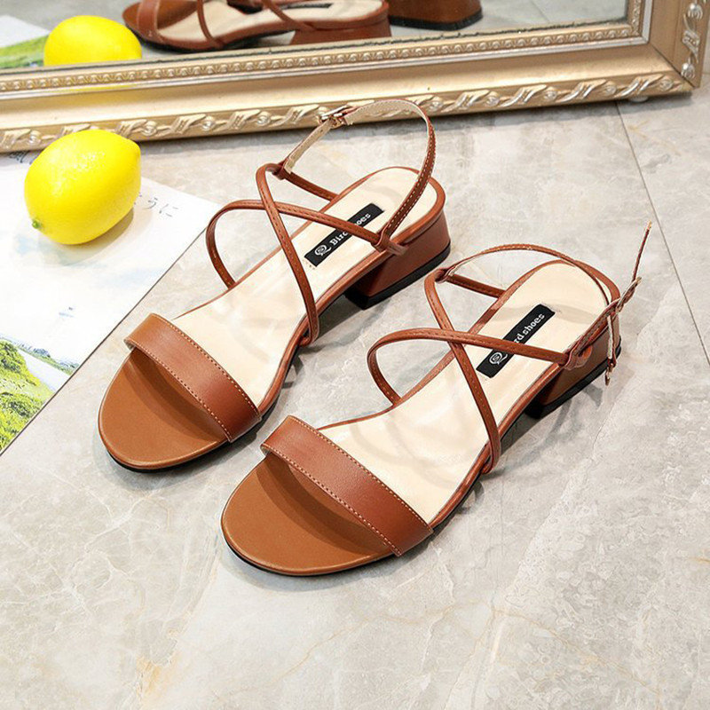 New Ladies Elegant cross strap casual shoe Wholesale women thick sole non-slip summer sandals in stock leather shoes