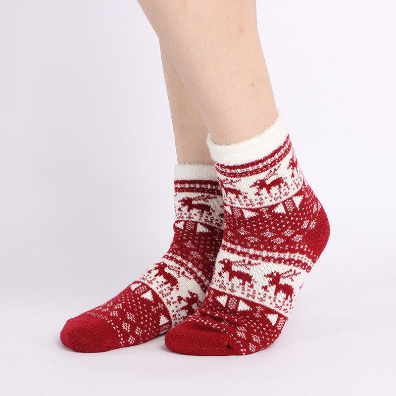Fuzzy Slipper Socks Warm Thick Fleece Lined Fluffy Christmas Stockings Women winter Snowflake Deer Knit socks