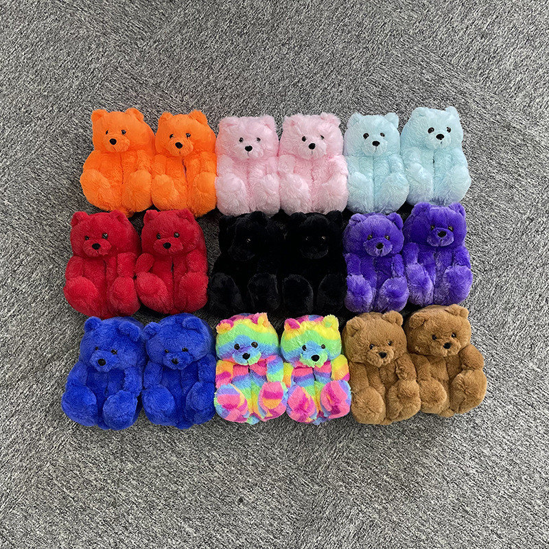 New Hot selling teddy bear warm shoes children comfortable cute cartoon floor plush soft kids home slippers