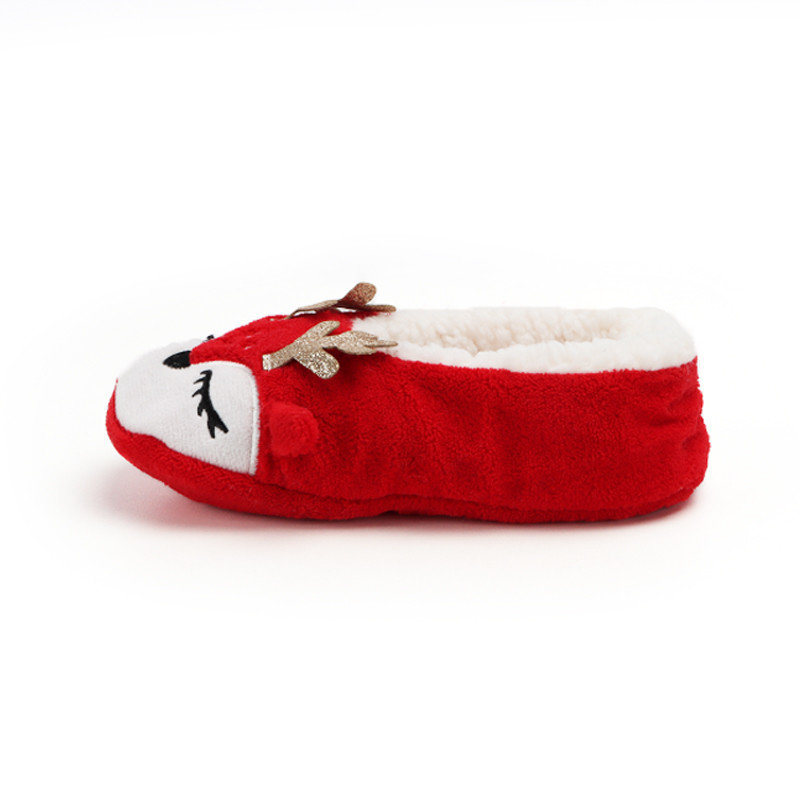 Children Girls Cartoon Animal Christmas Deer Winter Plush Slippers Customized Fluffy Indoor Home Slippers for Kids