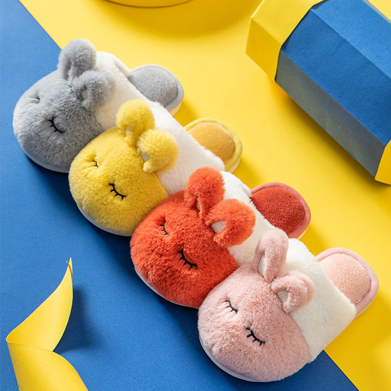 Children Slipper Boys And Girls Winter Indoor Home Warm Anti-Slip Cute Cartoon Rabbit Shape Shoes kids fur slippers