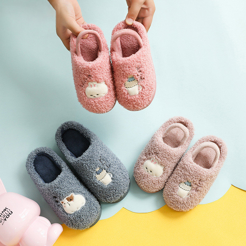 2021 new children cartoon Leisure rabbit slippers baby winter soft plush indoor non-slip home shoes with best price