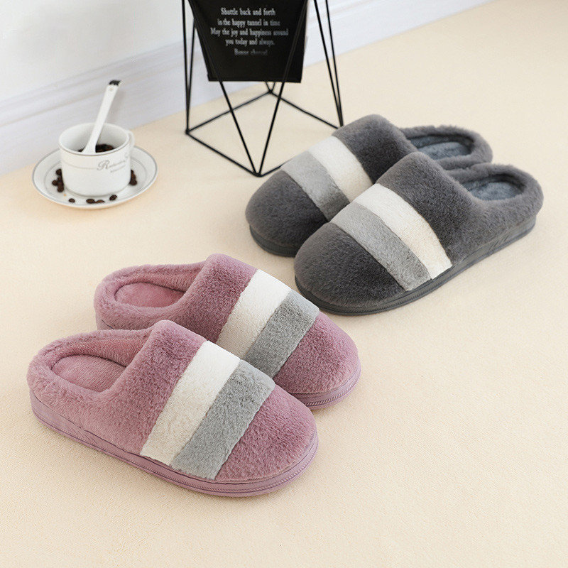 Slippers winter couple new fashion simple style plus plush warm ladies thick-soled non-slip home indoor shoes
