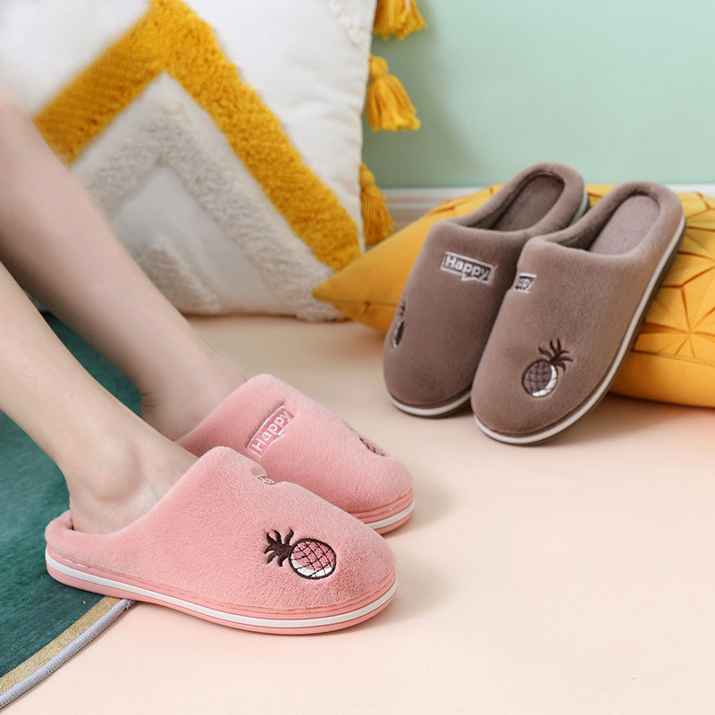 New products plush cheap warm slippers women winter home fruit pineapple vamp non-slip bedroom shoes wholesale