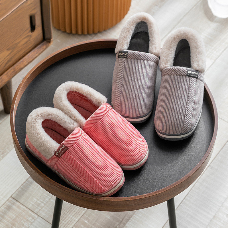 Winter warm best price corduroy vamp slippers women non-slip large size couple home indoor shoes supplier