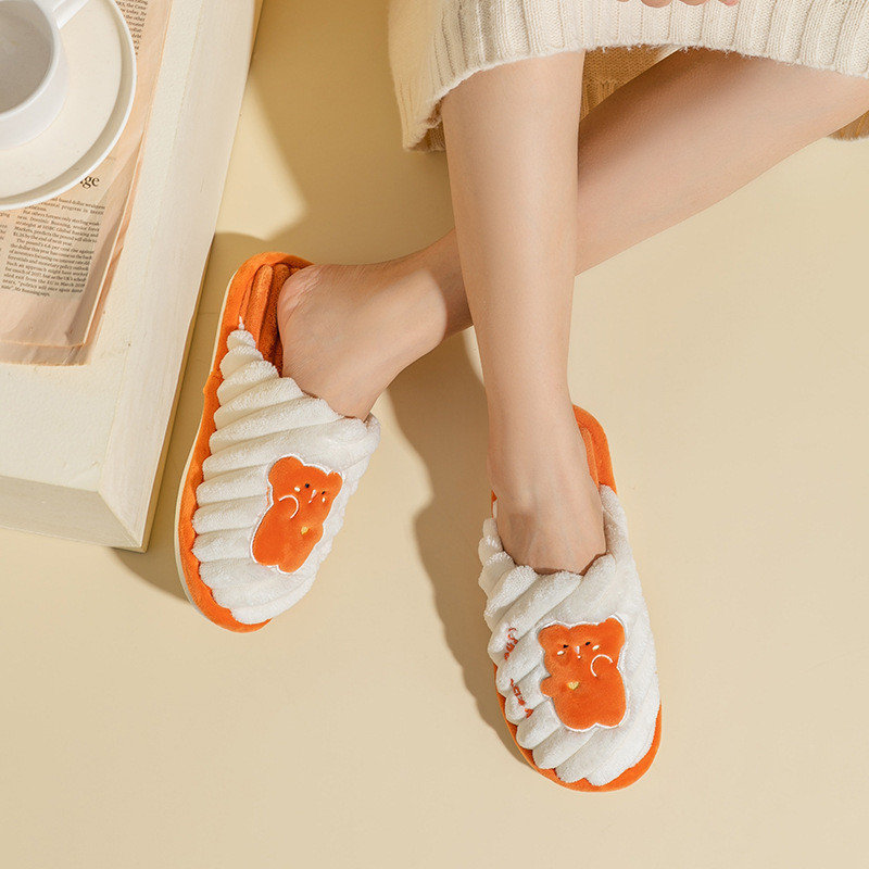 Cute fashion solid color warm home indoor shoes soft plush PVC material anti-slip slippers autumn winter