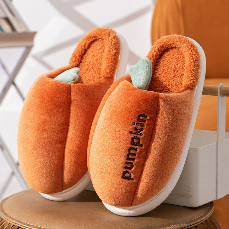 New Design Cartoon Cute Pumpkin Shape Home Slippers Ladies Plush Warm Comfort Non-Slip Student Dormitory Shoes
