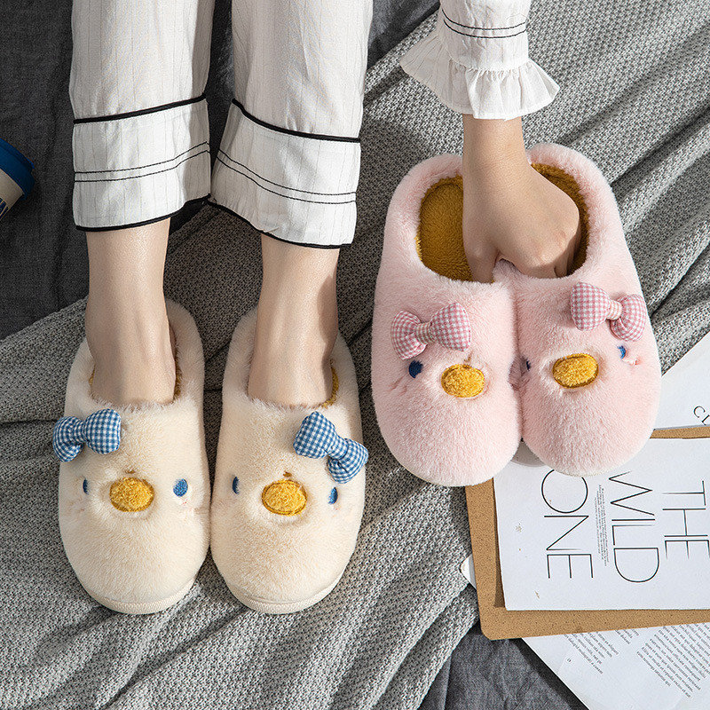 hot sales Women custom New Cute Bowknot Slippers Girls Autumn Winter Plush Warm Non-slip Home Indoor slippers faux fur