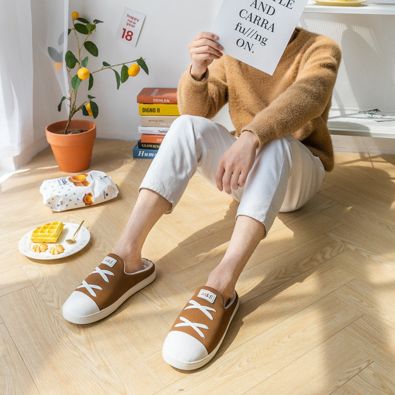 Outer wear waterproof plus velvet couple cotton mop autumn and winter home cute thick-soled non-slip slippers