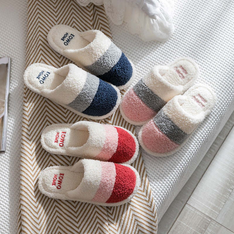 Explosive style plush slippers Winter indoor non-slip couple slippers Home warm wear-resistant fleece shoes