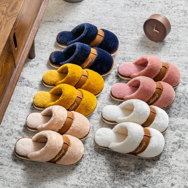 Hot-selling home couple warm slippers in autumn and winter fashion plush non-slip wear-resistant slippers wholesale