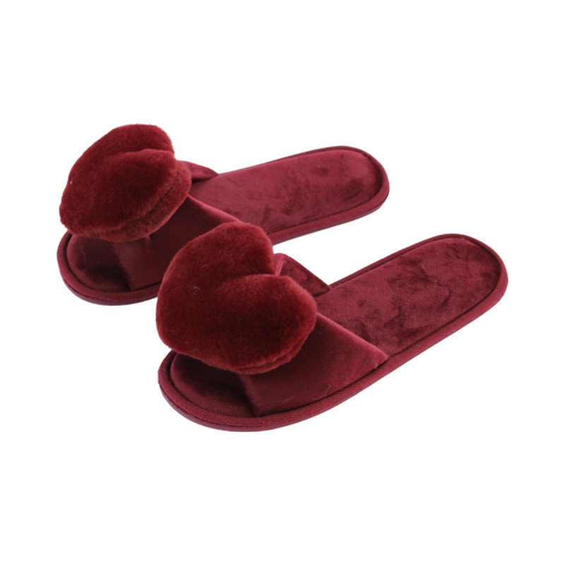 Spring Faux Fur  Slipper Shoes Women New Style Plush Slipper Shoes Red  Indoor