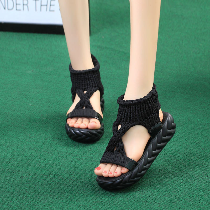 Sandals ladies summer thick sole hot selling open toe casual shoes fashion comfortable woven women slippers