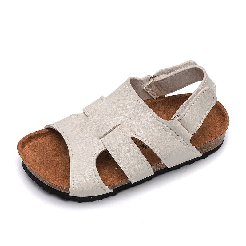 new arrival kids cork sandals pure color leather soft breathable kids beach slippers baby girl sandals