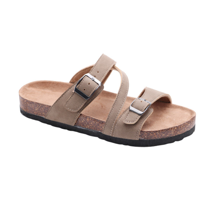 Ladies New Style Popular Soft Wooden Sole Metal Buckles Open Toe Women Comfort Casual Slippers platform slide sandals