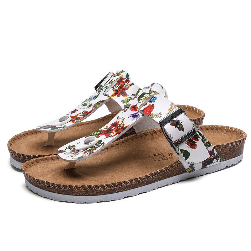 2020 spring new arrival sandals women  metal buckle slippers low wood heel sandals house shoes white platform sandal