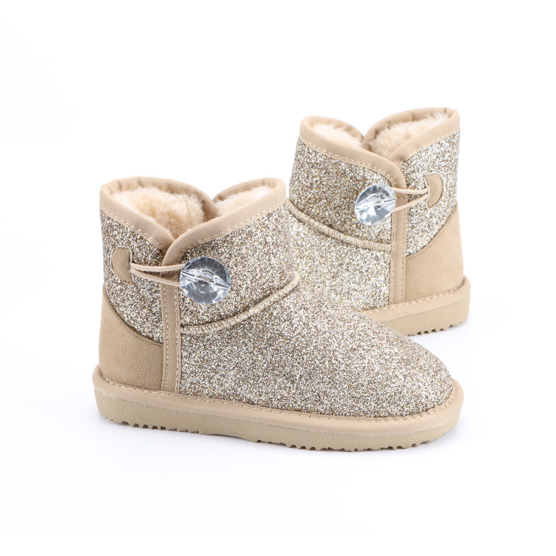 Flat  Cute Children Snow Boots Bling Sequin  Thicken Warm Faux Fur