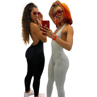 Trendy new design V-collar sleeveless long pants jumpsuit sportswear yoga women pants sport suit yoga fitness wear