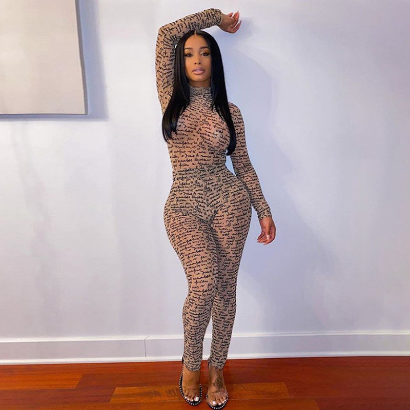 2020 Autumn Winter Hot Sale Casual Women's one piece Spots set Printed Long Sleeve Round Collar Jumpsuit ladies Fashion yoga set