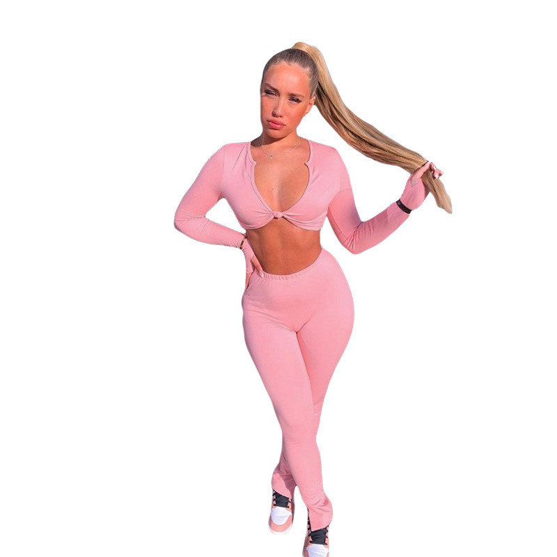 Female Sport Suit Women Fitness Clothing Long Sleeves Yoga Set deep V-collar  Sportswear