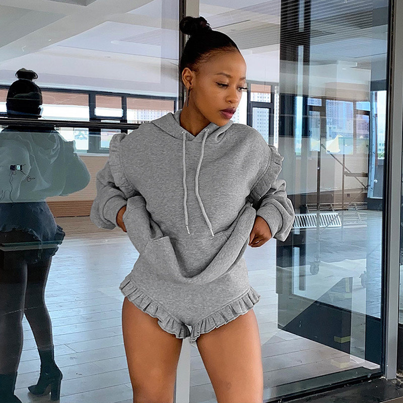 Wholesale Custom Women Hip Wrap Shorts Long Sleeve hoodie coat Casual sports Suit Ladies Workout Sportswear hoodie set
