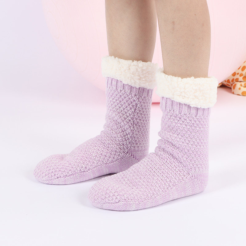hot sales Winter Fur  Knit Anti Slip Grippers Slipper Sock Ladies House solid color floor sock Carpet Socks