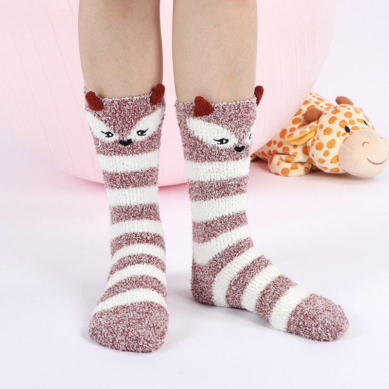women animal knitted socks with stripe pattern winter home indoor slipper socks cute cozy non skid designer socks