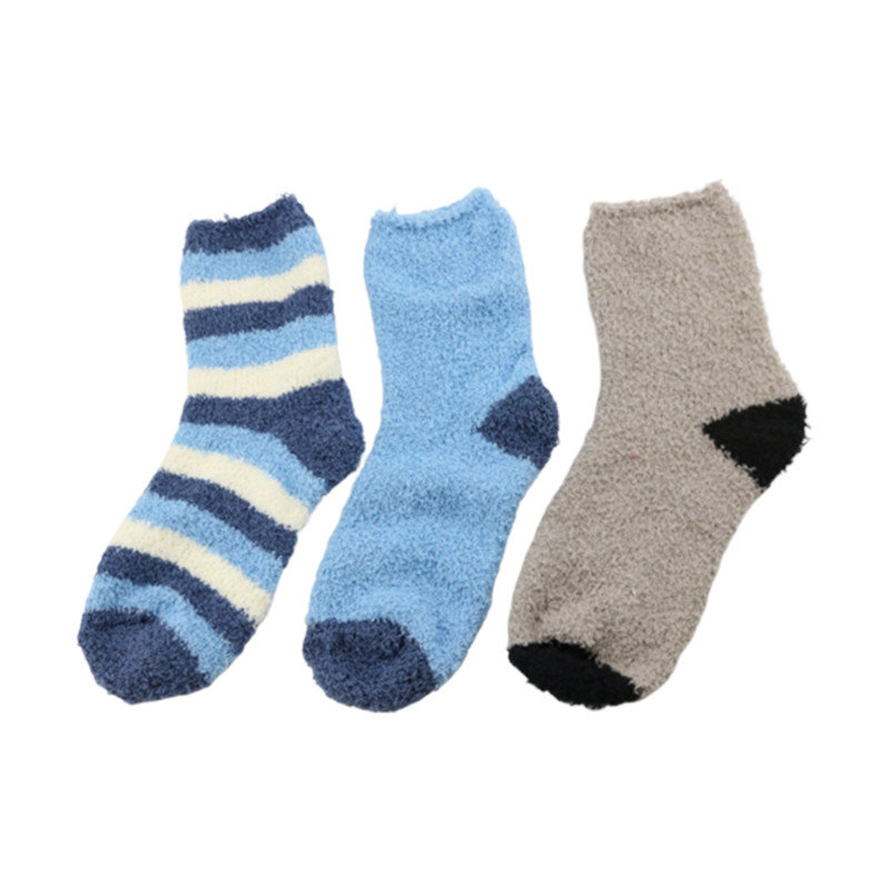 Indoor Ladies Slipper Socks Blue And White Warm Cozy Polyester Material