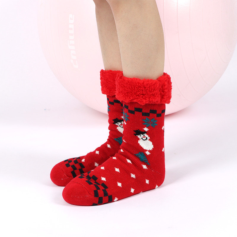Wholesale custom female winter warm fluffy socks non-slip skin-friendly slipper socks with christmas lovely christmas stocking