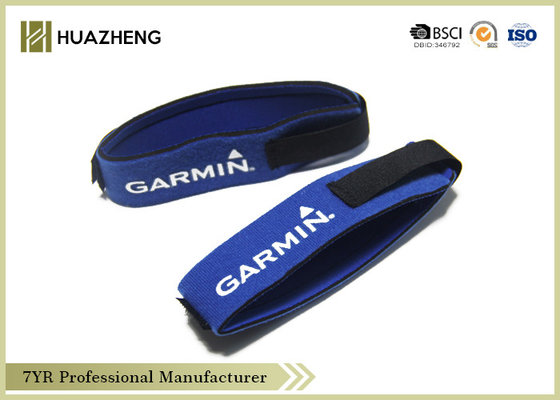 Blue Neoprene Timing Chip Strap Logo Printing , Hook And LoopWrist Bands