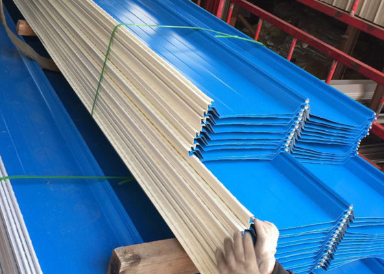 Blue / Custom Color Colour Coated Roofing Sheets , ISO9001 Corrugated Metal Sheets