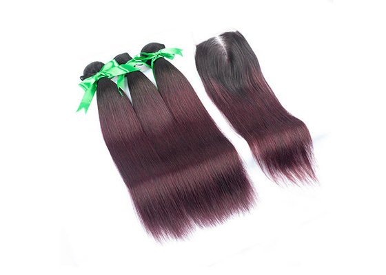 El cabello humano lía con los paquetes de Ombre Borgoña 1B 99J del cierre del cordón con el cierre